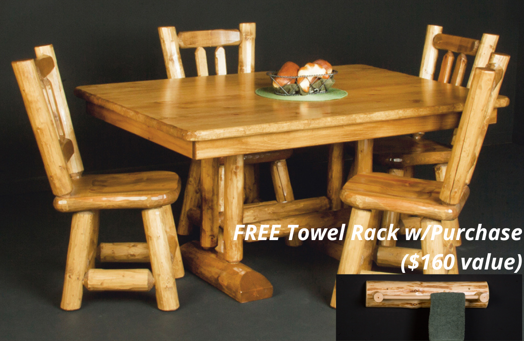 Viking Log Pine Log Trestle Dining Table — Rustic Furniture Marketplace