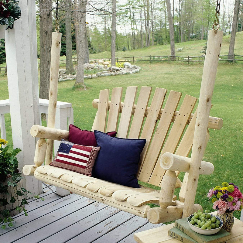 Lakeland Mills Cedar Log 4' Porch Swing - Rustic Furniture Marketplace