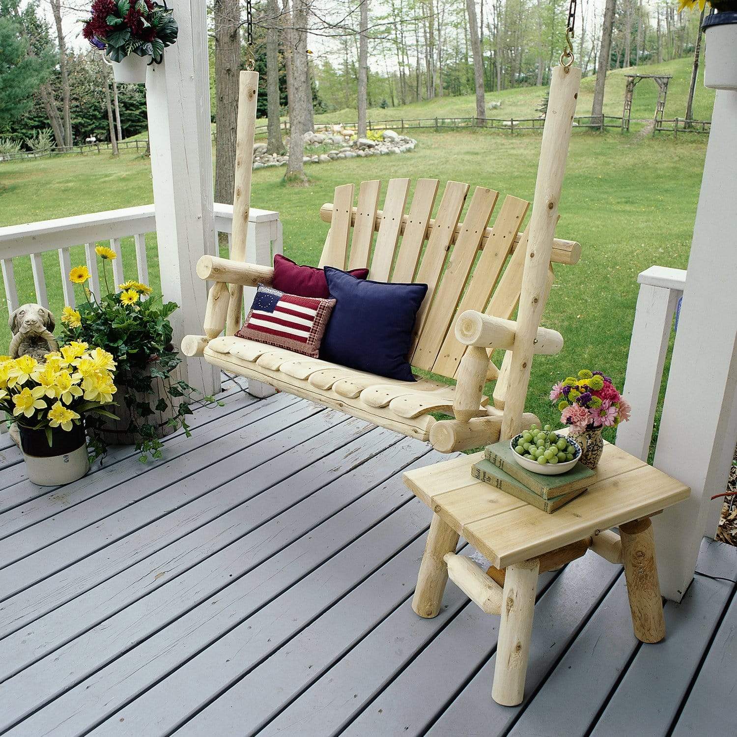Lakeland Mills Cedar Log 4' Porch Swing - Rustic Furniture Marketplace